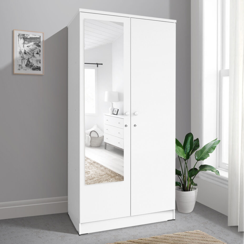 Boston – Lemari Pakaian 2 Pintu Dengan Cermin - Kirana Furniture